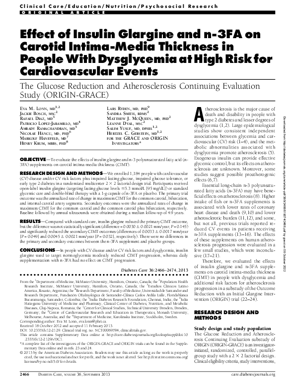 (PDF) Effect of Insulin Glargine and n-3FA on Carotid Intima-Media ...