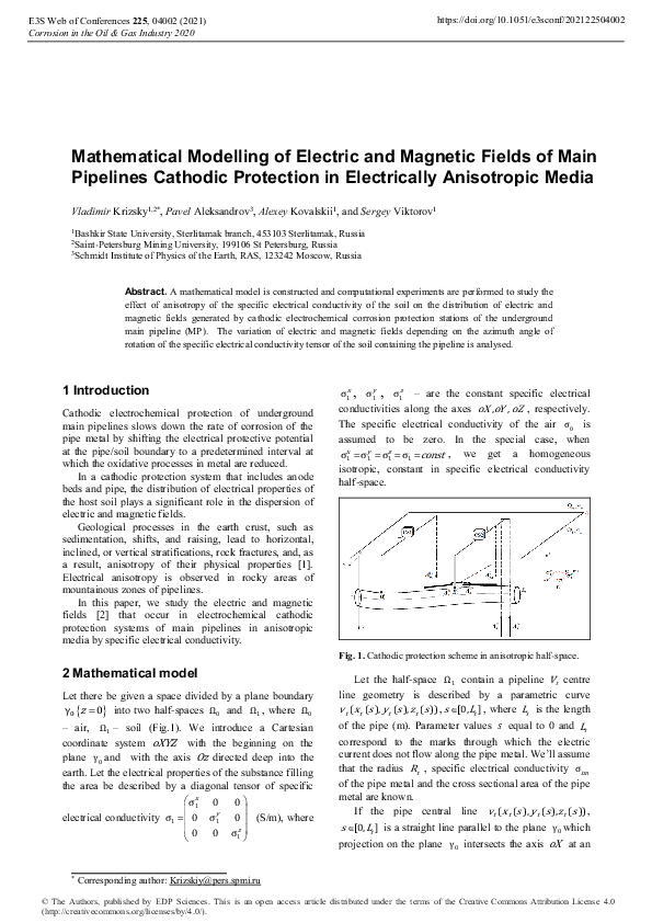 (PDF) Mathematical Modelling of Electric and Magnetic Fields of Main Pipelines Cathodic ...