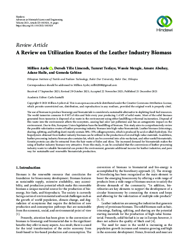 (PDF) A Review on Utilization Routes of the Leather Industry Biomass ...