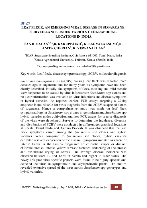 (PDF) Leaf fleck, an emerging viral disease in sugarcane: surveillance ... (PDF) Leaf fleck, an emerging viral disease in sugarcane: surveillance ...