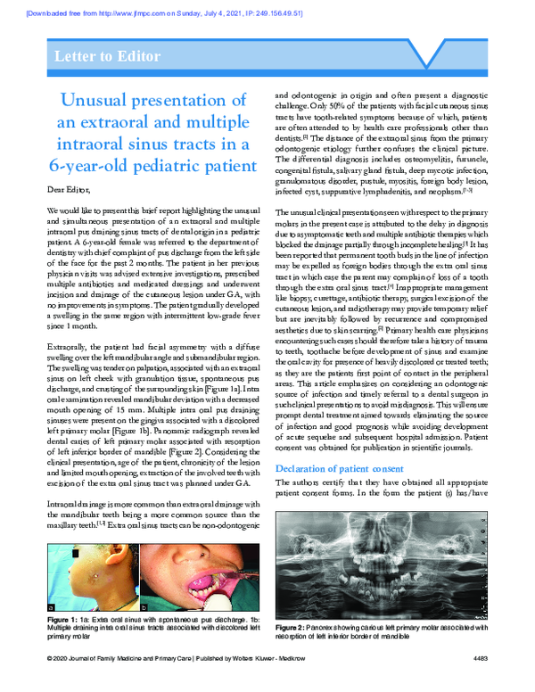 (PDF) Unusual presentation of an extraoral and multiple intraoral sinus ...