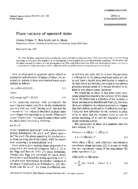(PDF) Phase variance of squeezed states