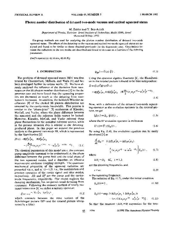 (PDF) Photon number distribution of detuned two-mode vacuum and excited ...