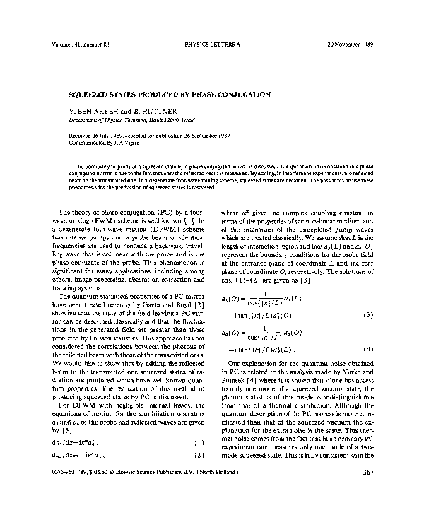 (PDF) Squeezed states produced by phase conjugation