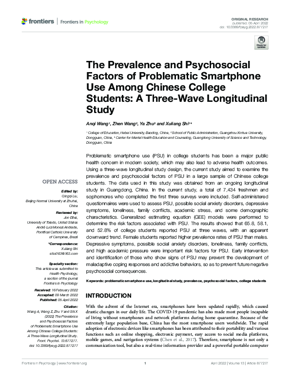 (PDF) The Prevalence and Psychosocial Factors of Problematic Smartphone ...