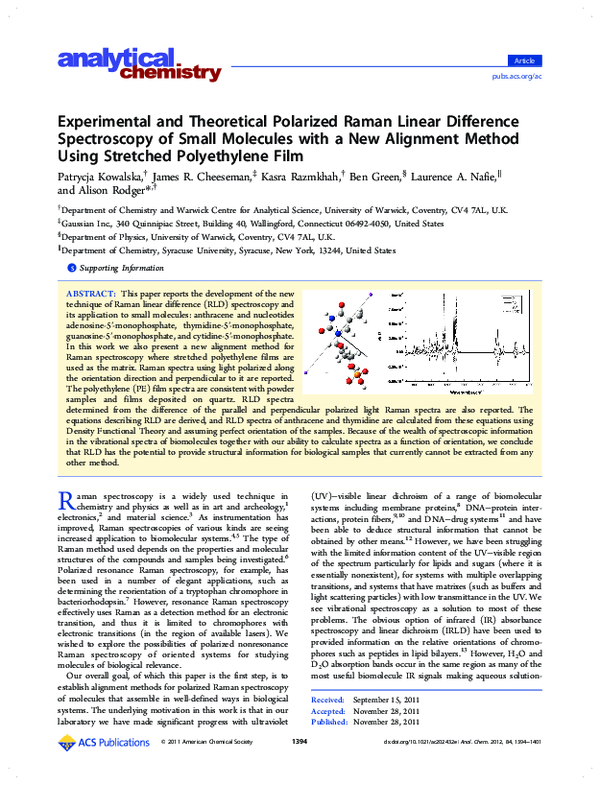 (PDF) Experimental and Theoretical Polarized Raman Linear Difference Spectroscopy of Small ...