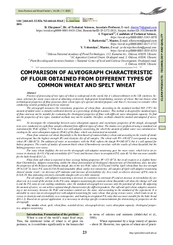 (PDF) Comparison of Alveograph Characteristic of Flour Obtained from ...