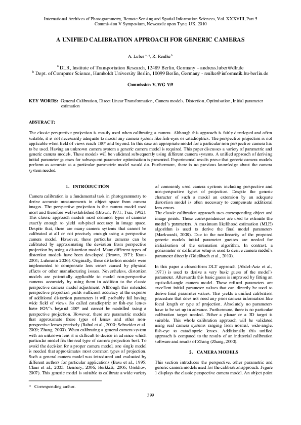 (PDF) A unified calibration approach for generic cameras