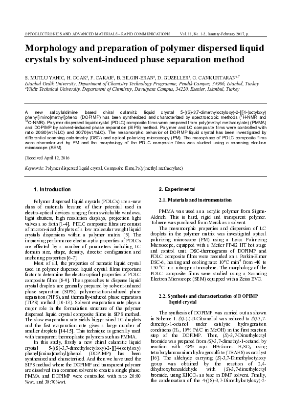 (PDF) Morphology and preparation of polymer dispersed liquid crystals ...