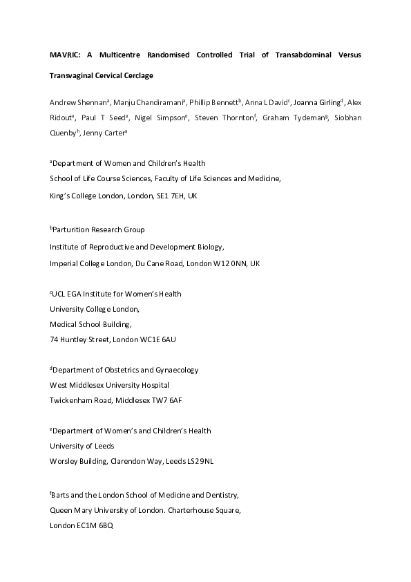 Pdf Mavric A Multicenter Randomized Controlled Trial Of Transabdominal Vs Transvaginal