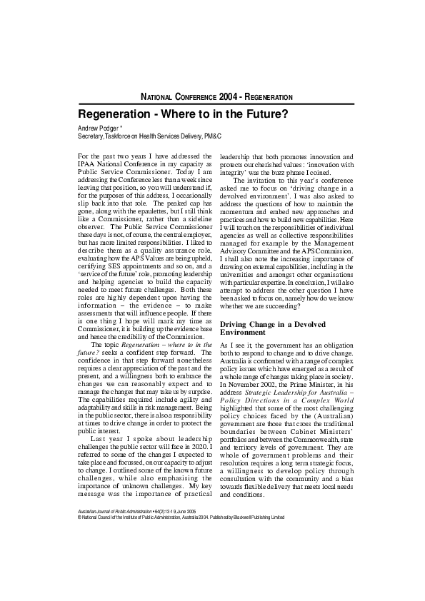 (PDF) Regeneration - Where to in the Future?