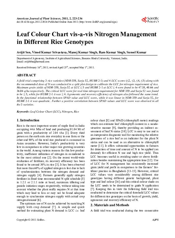 (PDF) Leaf Colour Chart vis-a-vis Nitrogen Management in Different Rice ...
