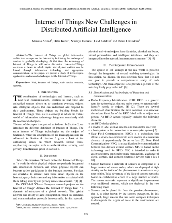 (PDF) Internet of Things New Challenges in Distributed Artificial ...