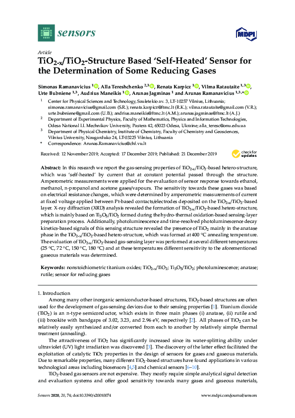(PDF) TiO2-x/TiO2-Structure Based ‘Self-Heated’ Sensor for the ...