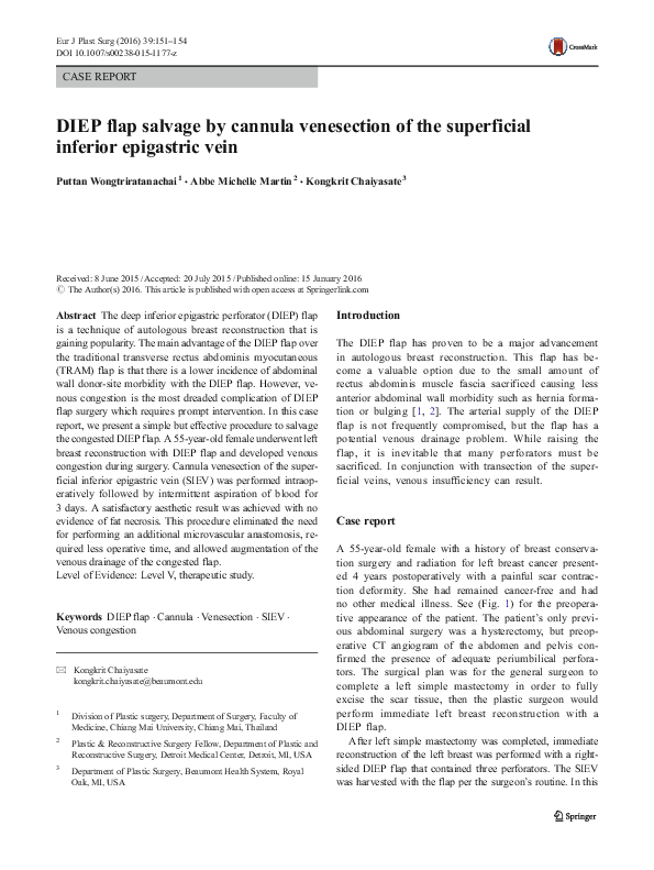 (PDF) DIEP flap salvage by cannula venesection of the superficial ...