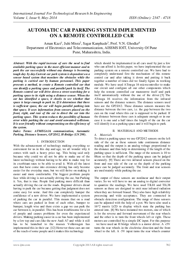 (PDF) Automatic Car Parking System Implemented on a Remote Controlled ...