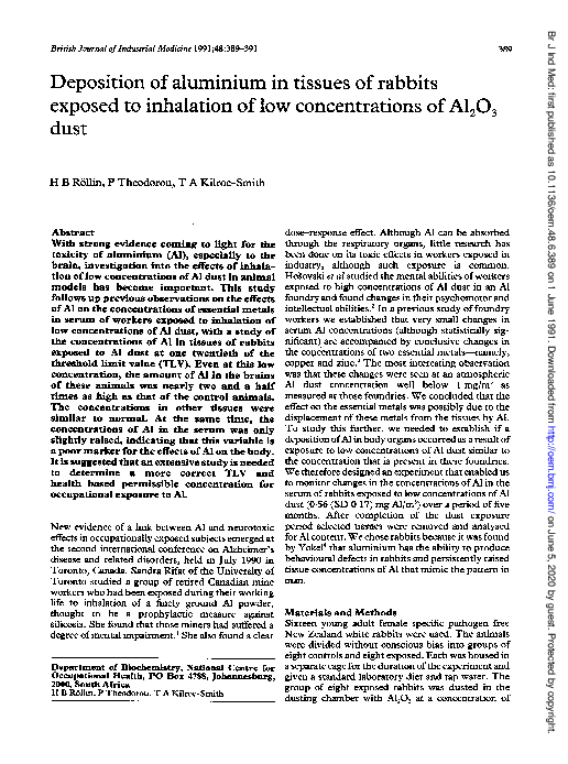 (PDF) Deposition of aluminium in tissues of rabbits exposed to ...