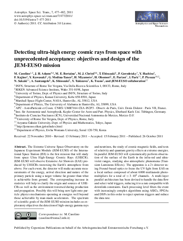 (PDF) Detecting ultra-high energy cosmic rays from space with ...