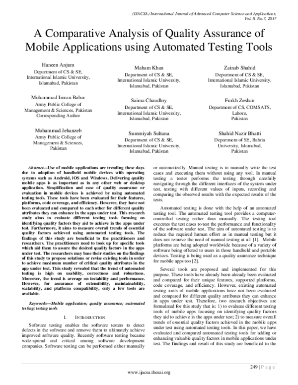 Pdf A Comparative Analysis Of Quality Assurance Of Mobile