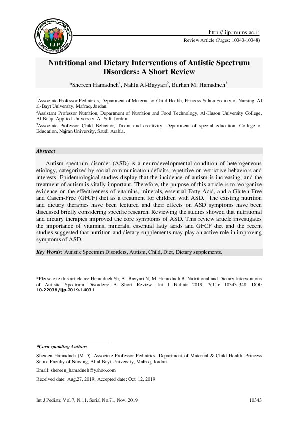 (PDF) Nutritional and Dietary Interventions of Autistic Spectrum ...