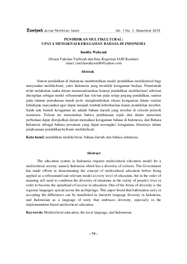 (PDF) Pendidikan Multikultural: Upaya Memaknai Keragaman Bahasa DI Indonesia