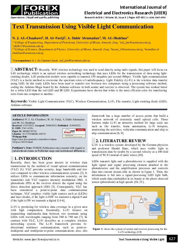 (PDF) Text Transmission Using Visible Light Communication