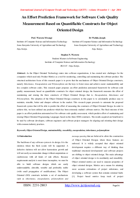 (PDF) An Effort Prediction Framework for Software Code Quality Measurement Based on Quantifiable ...