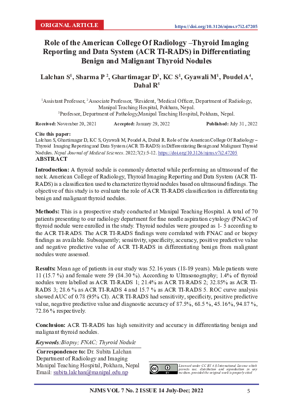 (PDF) Role of the American College Of Radiology –Thyroid Imaging ...