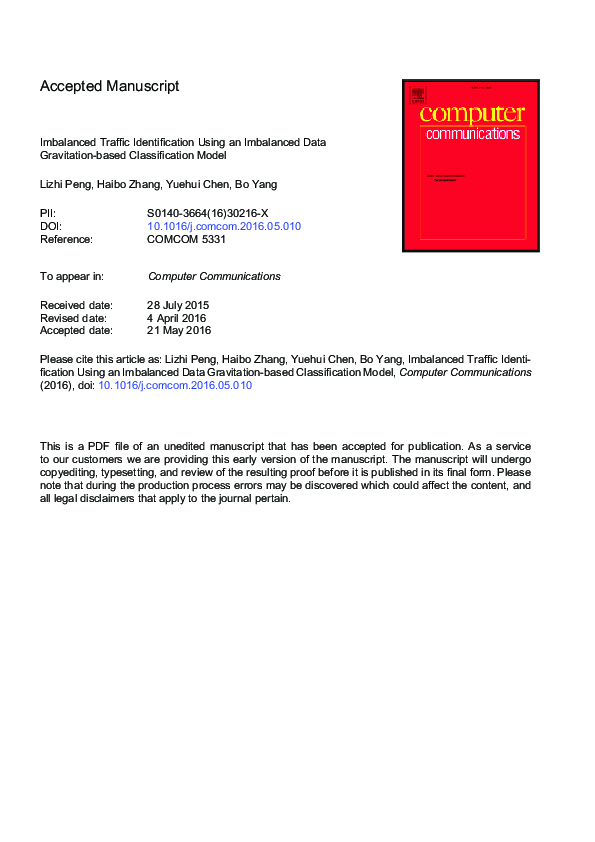 Pdf Imbalanced Traffic Identification Using An Imbalanced Data Gravitation Based