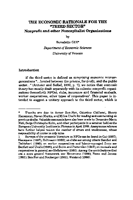 (PDF) The Economic Rationale for the "Third Sector
