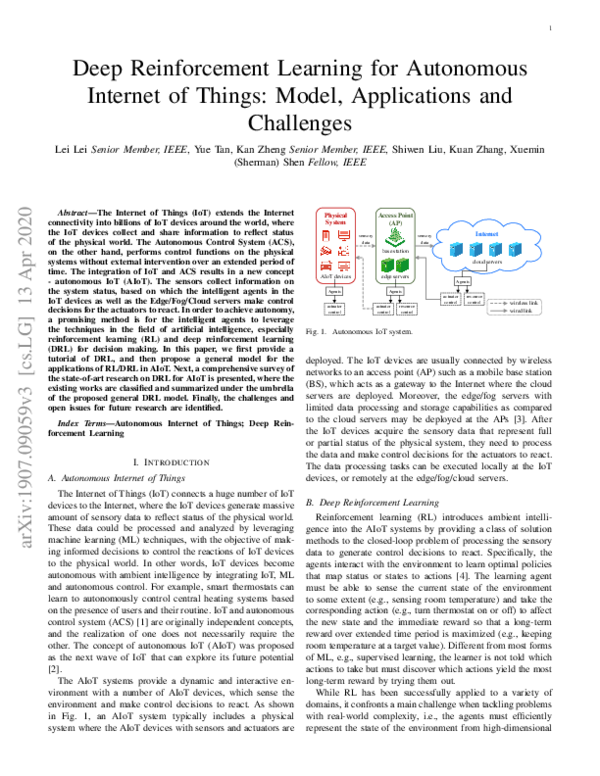 (PDF) Deep Reinforcement Learning for Autonomous Internet of Things: Model, Applications and ...