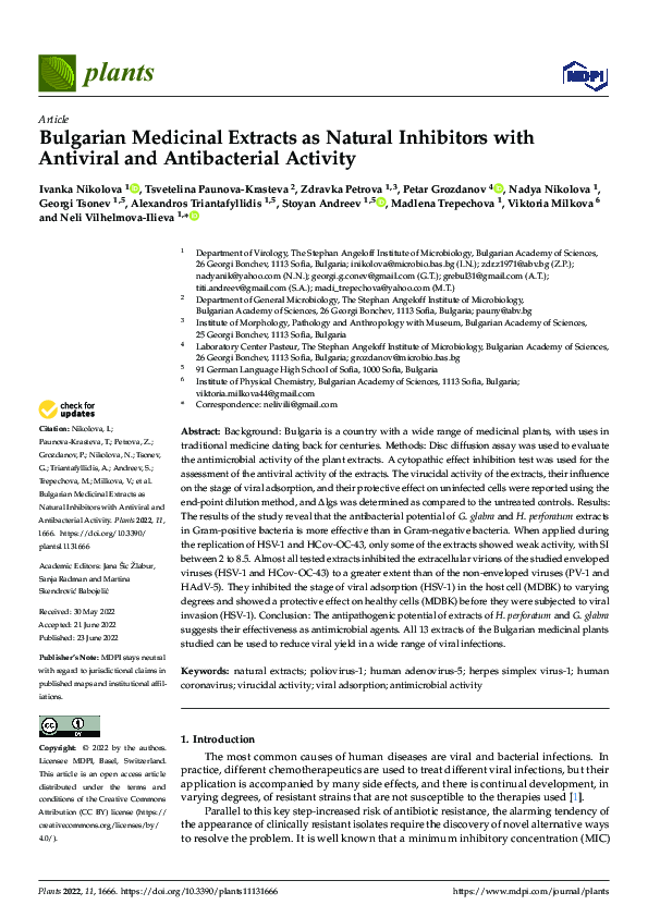 (PDF) Bulgarian Medicinal Extracts as Natural Inhibitors with Antiviral ...