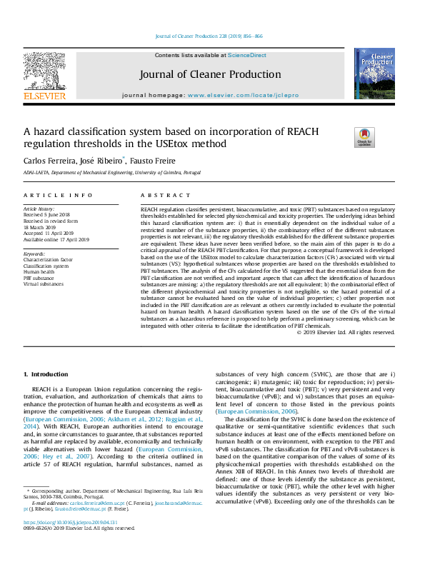 (PDF) A hazard classification system based on incorporation of REACH ...