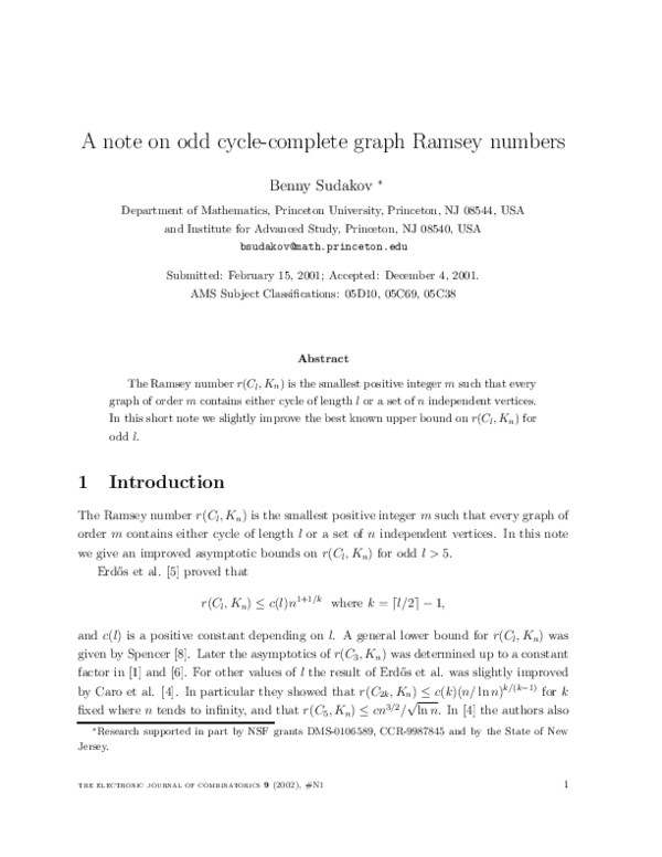 (PDF) A Note on Odd Cycle-Complete Graph Ramsey Numbers