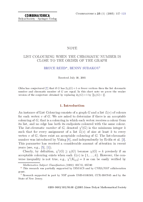 (PDF) List Colouring When The Chromatic Number Is Close To the Order Of ...