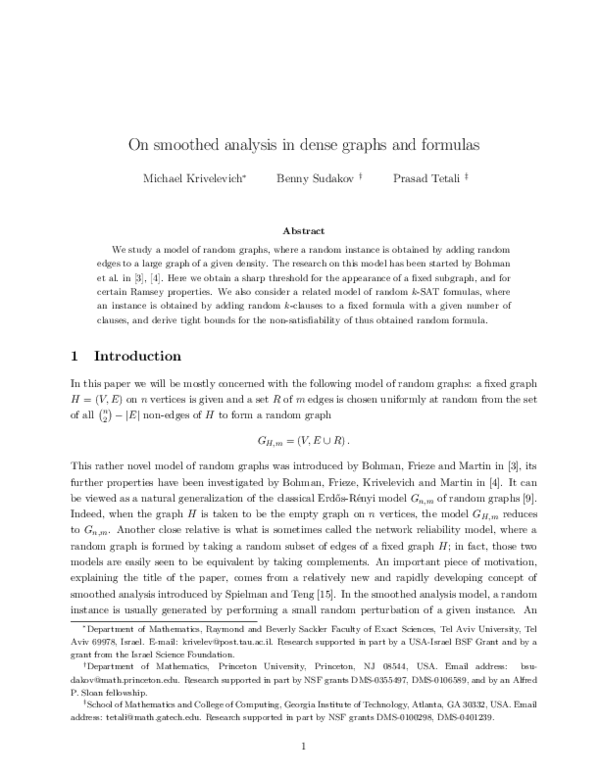 (PDF) On smoothed analysis in dense graphs and formulas