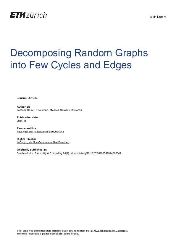 Pdf Decomposing Random Graphs Into Few Cycles And Edges