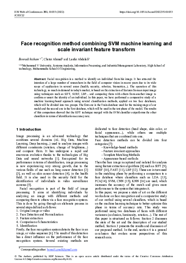 (PDF) Face recognition method combining SVM machine learning and scale ...