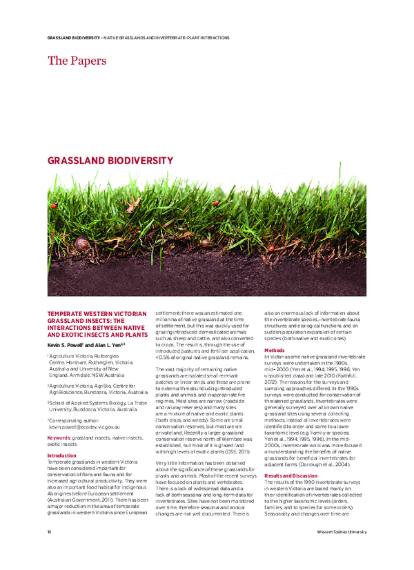 (PDF) Temperate western Victorian grassland insects: the interactions ...