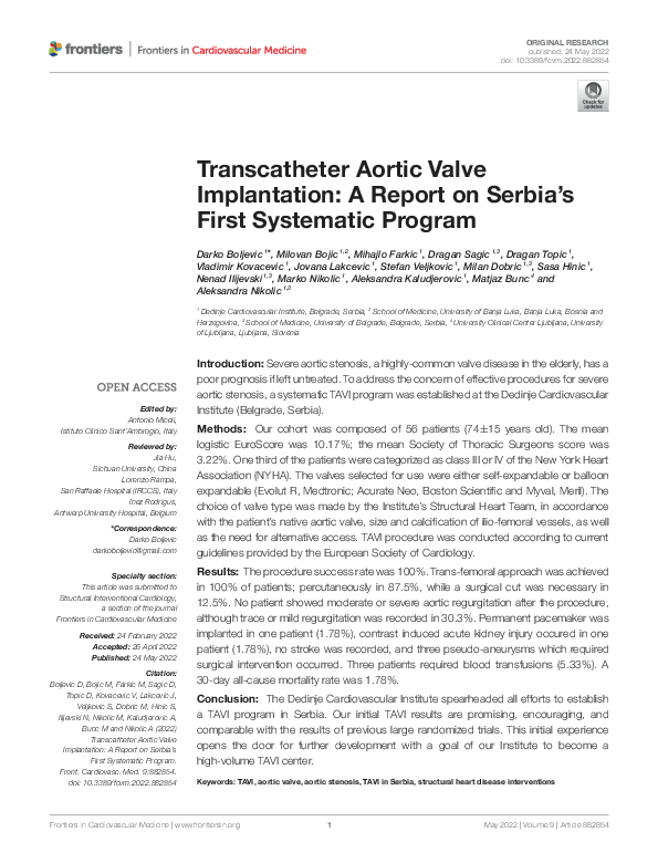 (PDF) Transcatheter Aortic Valve Implantation: A Report on Serbia's First Systematic Program