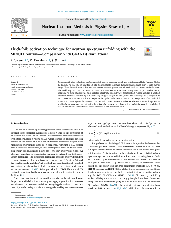 (PDF) Thick-foils activation technique for neutron spectrum unfolding with the MINUIT routine ...