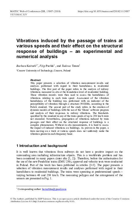 (PDF) Vibrations induced by the passage of trains at various speeds and their effect on the ...