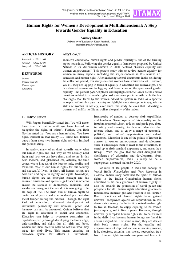 (PDF) Human Rights for Women's Development in Multidimensional: A Step ...