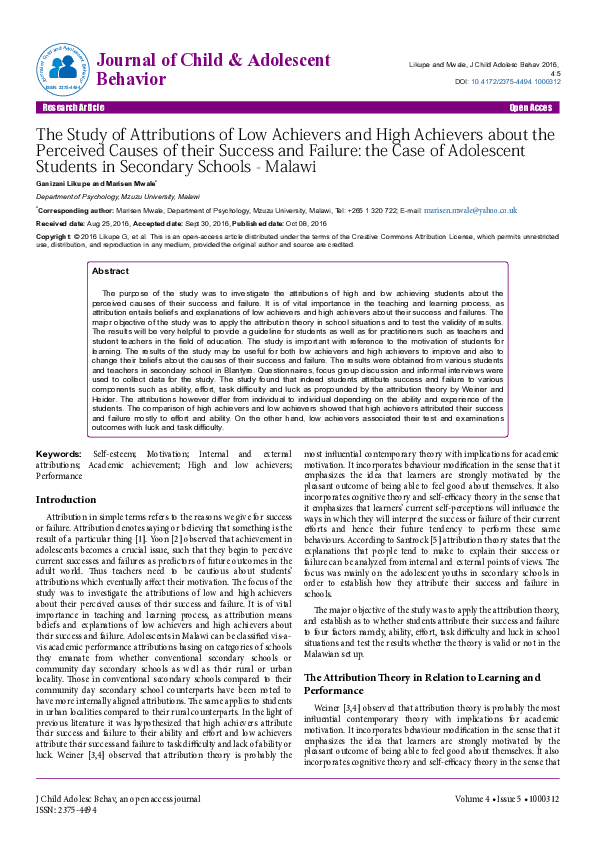 (PDF) The Study of Attributions of Low Achievers and High Achievers ...