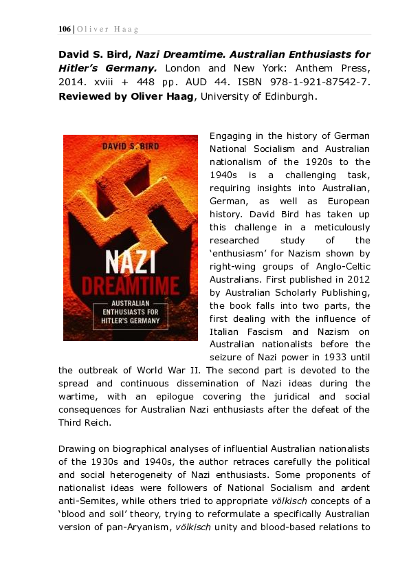 (PDF) David S. Bird: Nazi Dreamtime. Australian Enthusiasts for Hitler ...