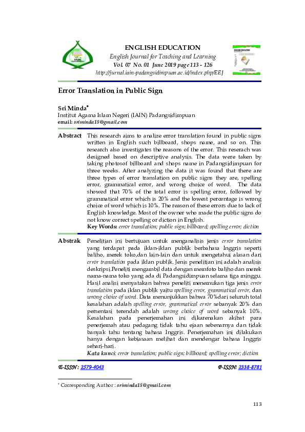(PDF) Error Translation in Public Sign