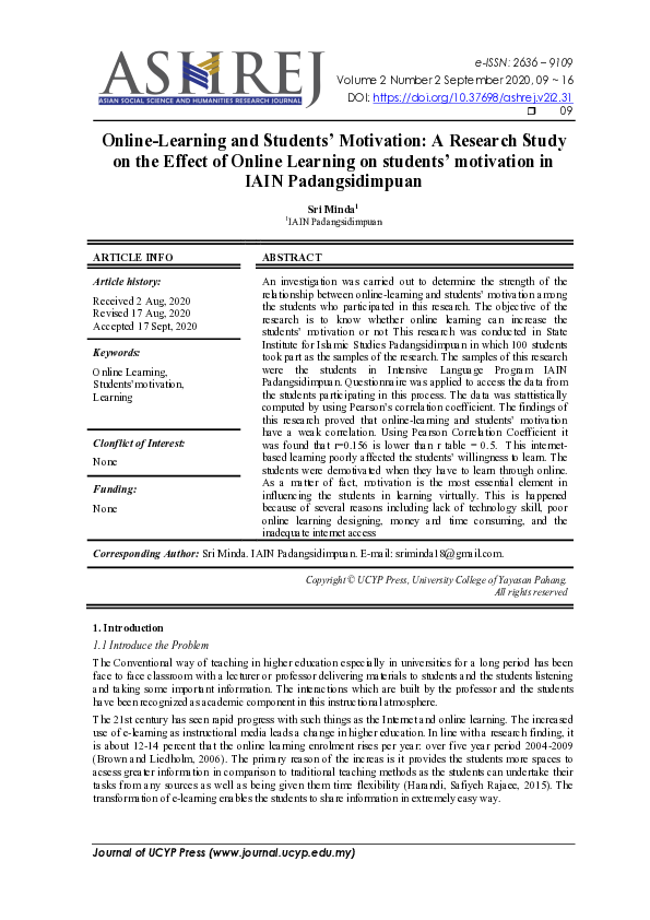 (PDF) Online learning and students' mo A research study on the effect of online learning and ...