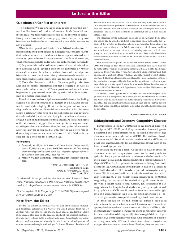 (PDF) Schizophrenia and Obsessive-Compulsive Disorder