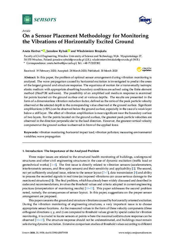 (PDF) On a Sensor Placement Methodology for Monitoring the Vibrations of Horizontally Excited Ground
