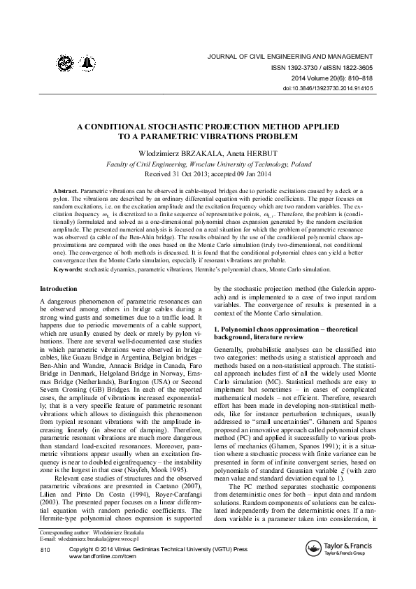 (PDF) A Conditional Stochastic Projection Method Applied to a Parametric Vibrations Problem